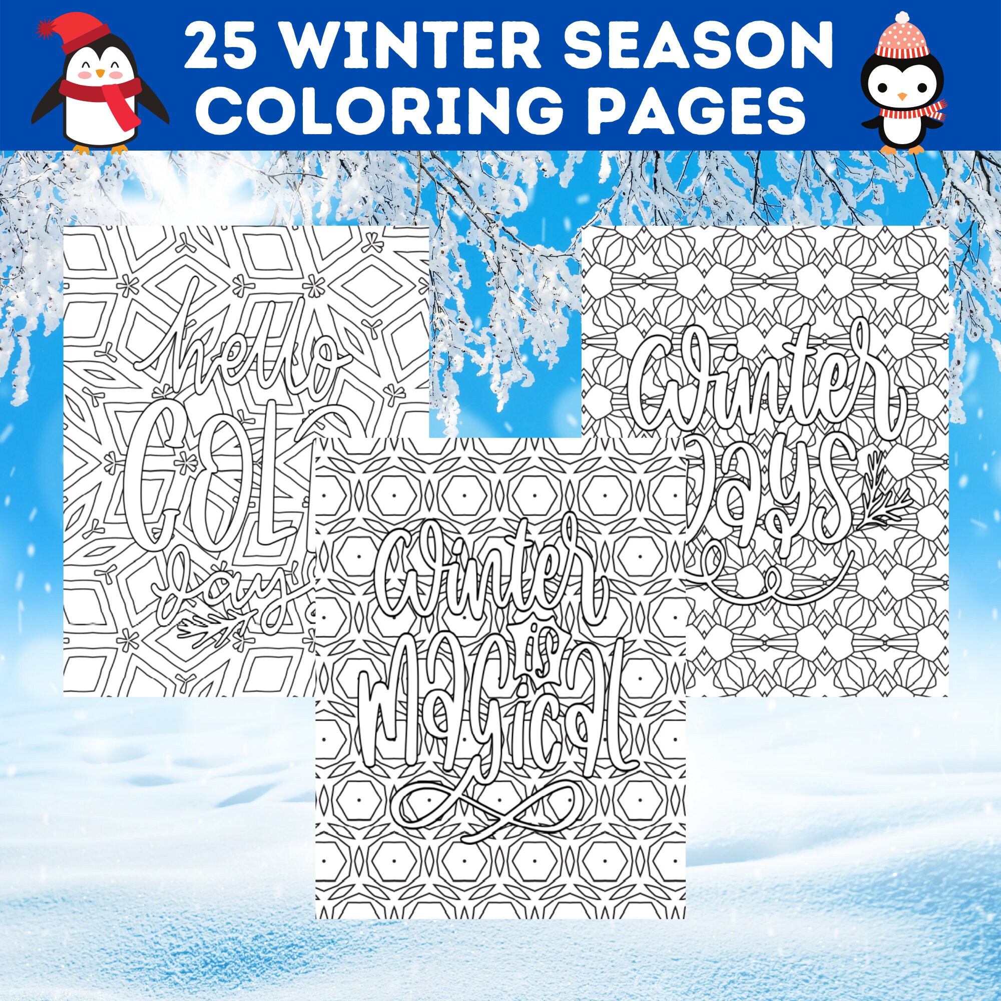 25 Winter Season Coloring Pages Bundle, I Love Winter Printable, Latte ...