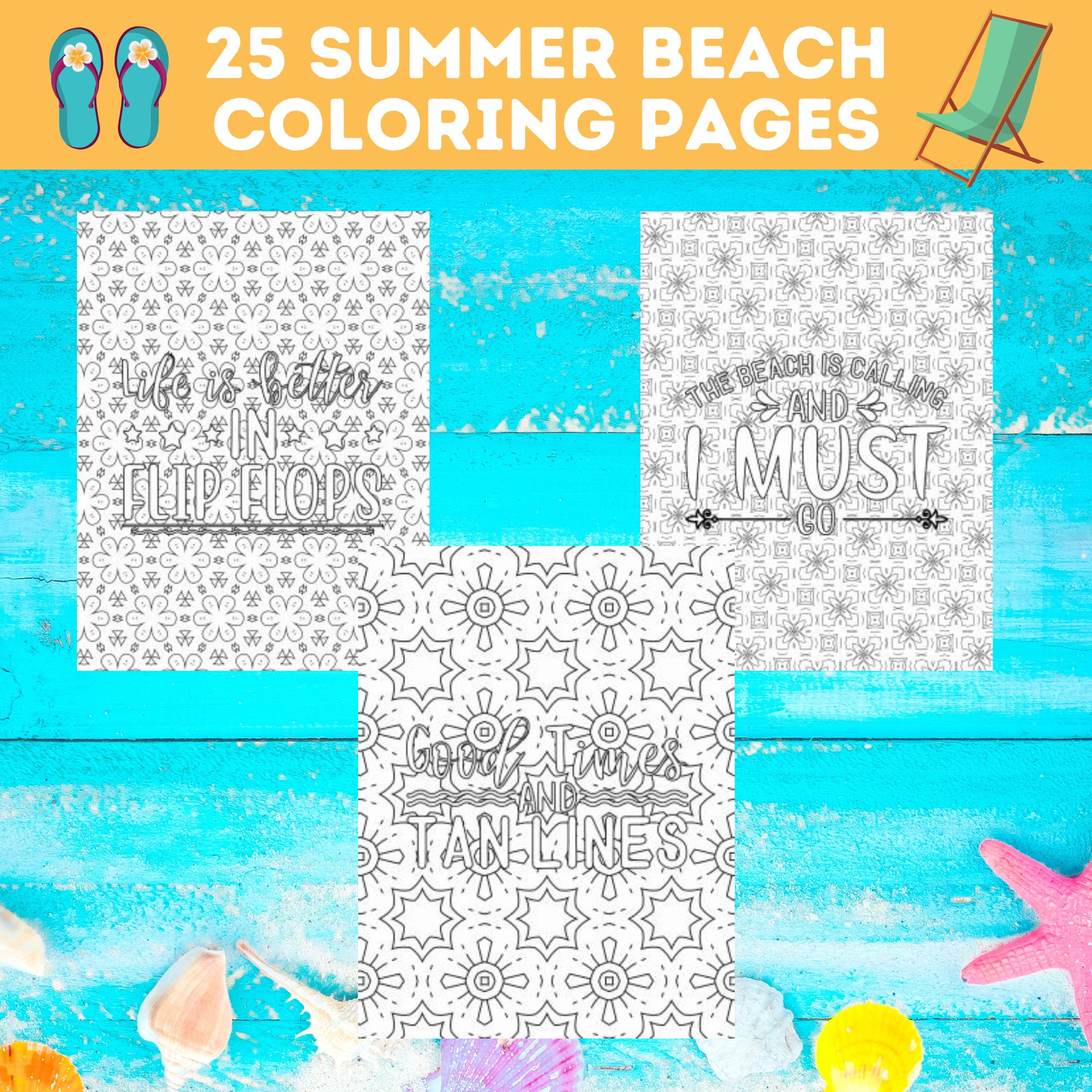 25 Printable Summer Beach Coloring Pages Bundle Beach Quote - Etsy