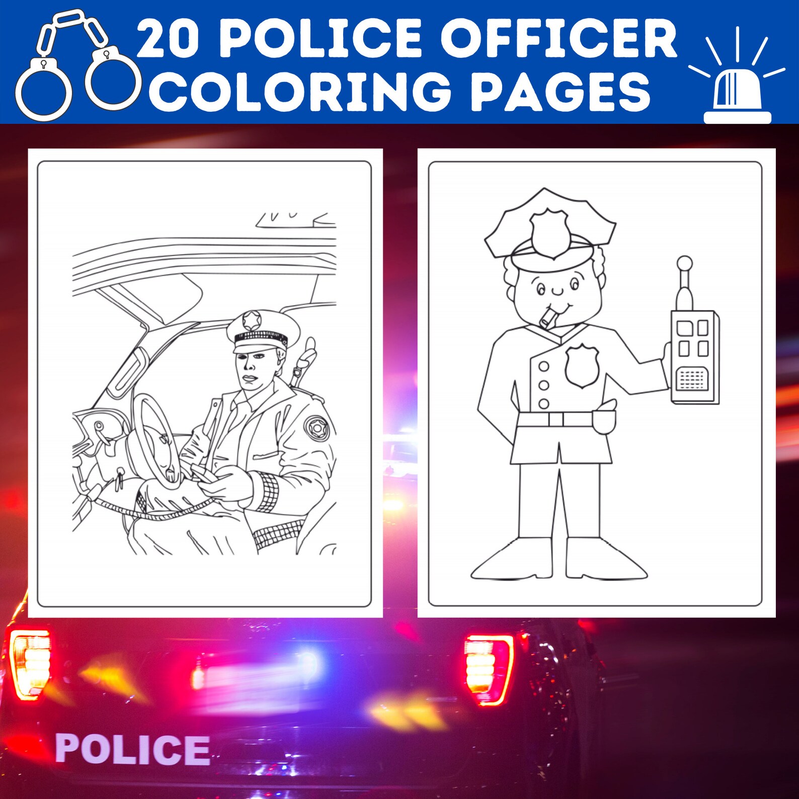 20 Police Officer Coloring Pages Bundle, Policeman Policewoman ...