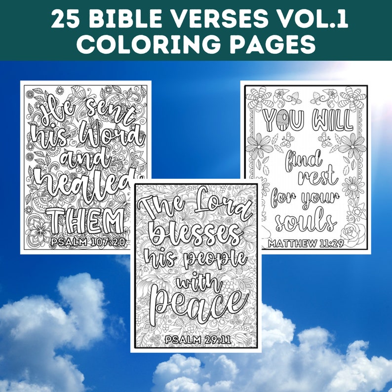 25 Bible Verses Volume 1 Coloring Pages Bundle, Bible Quotes Printable ...