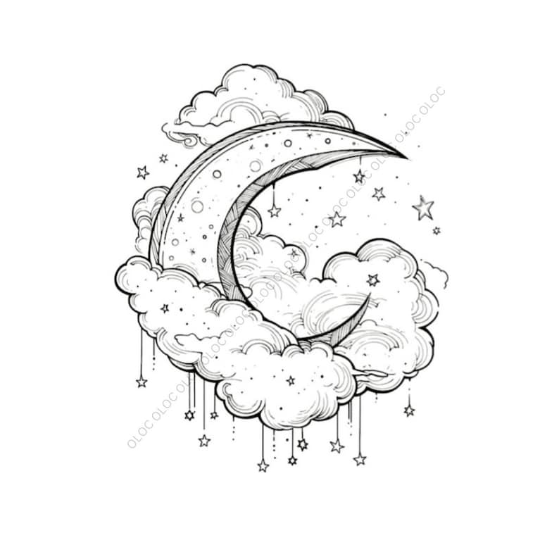 Moon and Stars Clip Art PNG SVG JPG Digital Download Art - Etsy