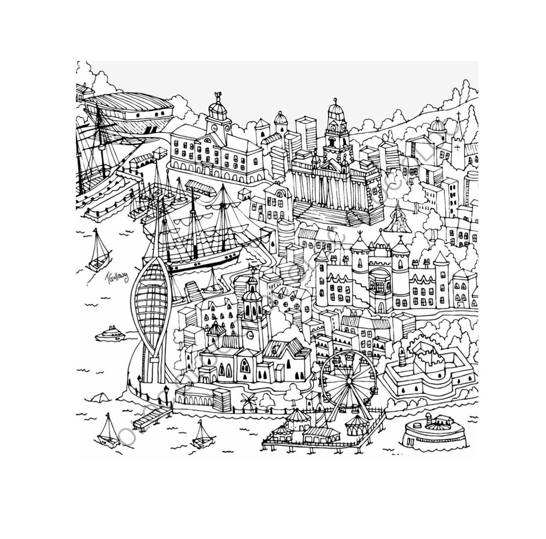 Portsmouth Uk Poster Colouring Page PDF PNG SVG Digital Download File ...