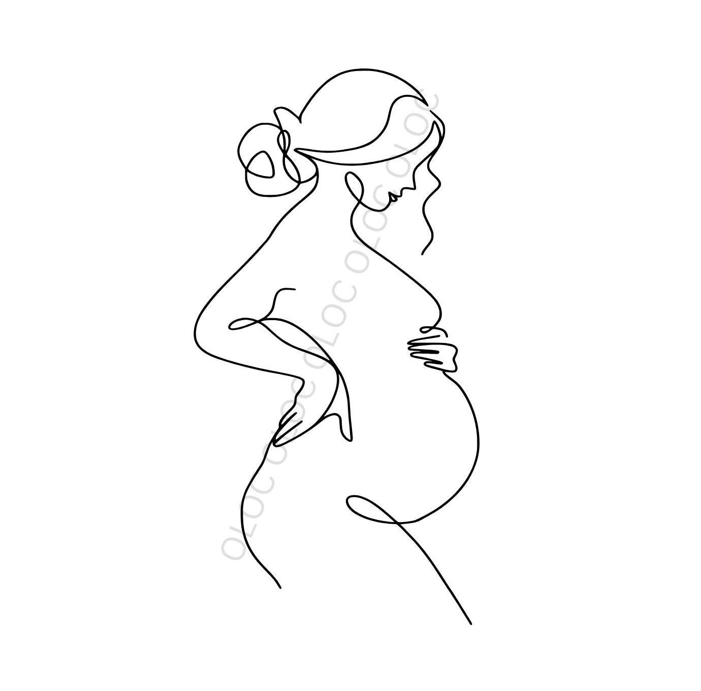 Pregnant With Baby Bump Outline Clip Art PNG SVG JPG Digital Download ...