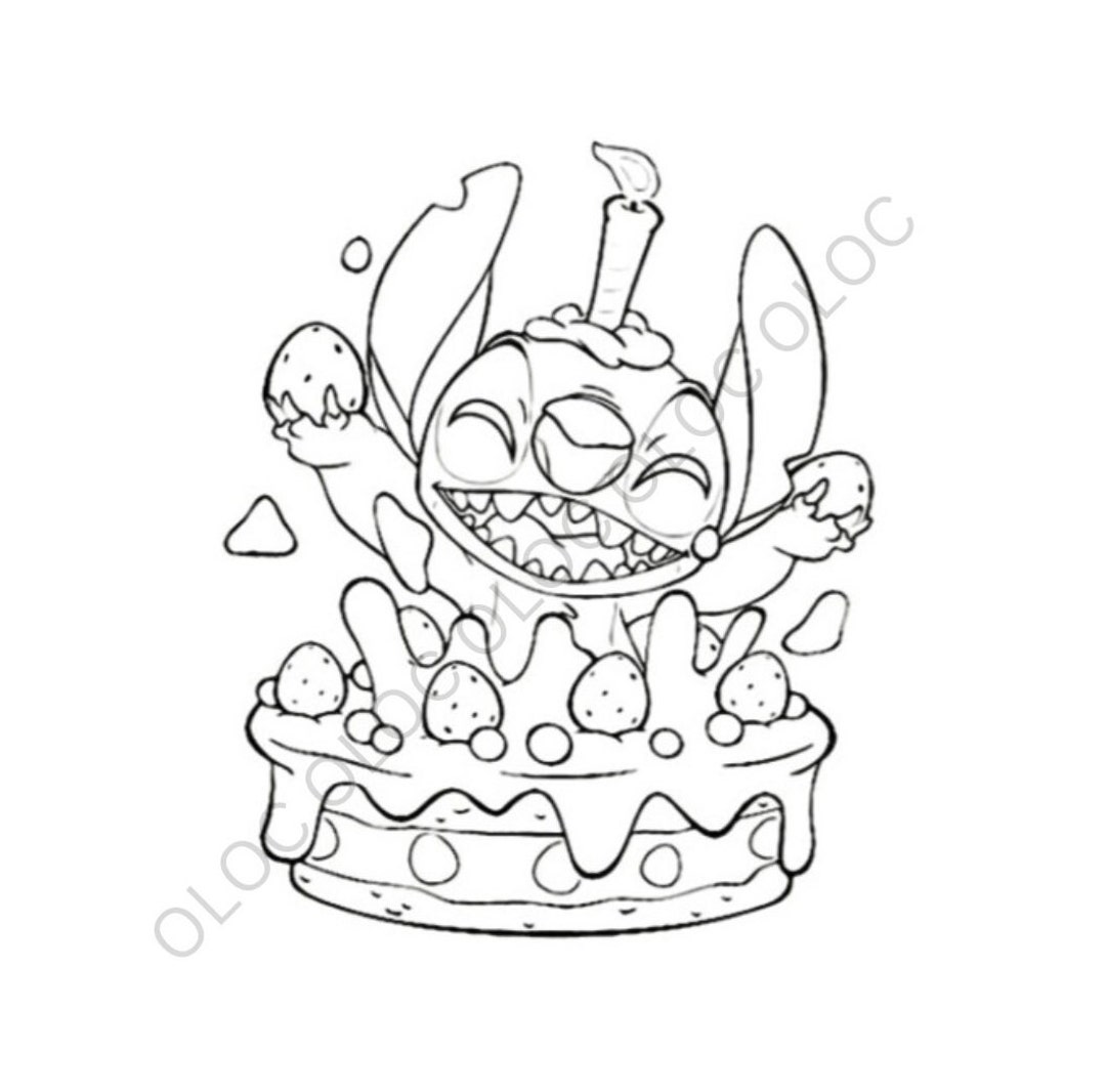 Stitch Birthday Cake Clip Art PNG SVG JPG Digital Download Art Card - Etsy