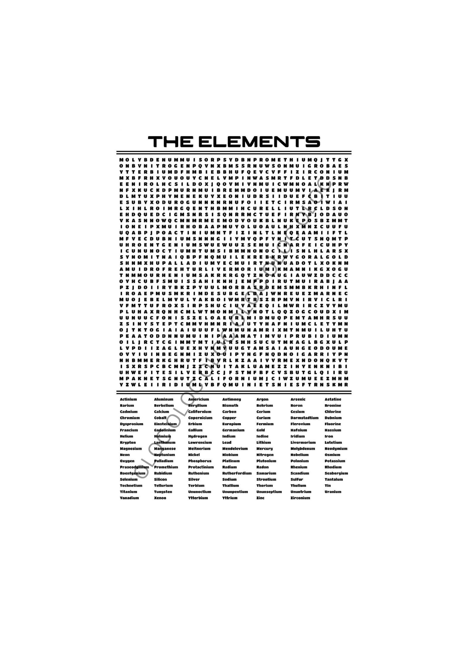 Science Learning Elements Word Search JPG Digital Download Print - Etsy