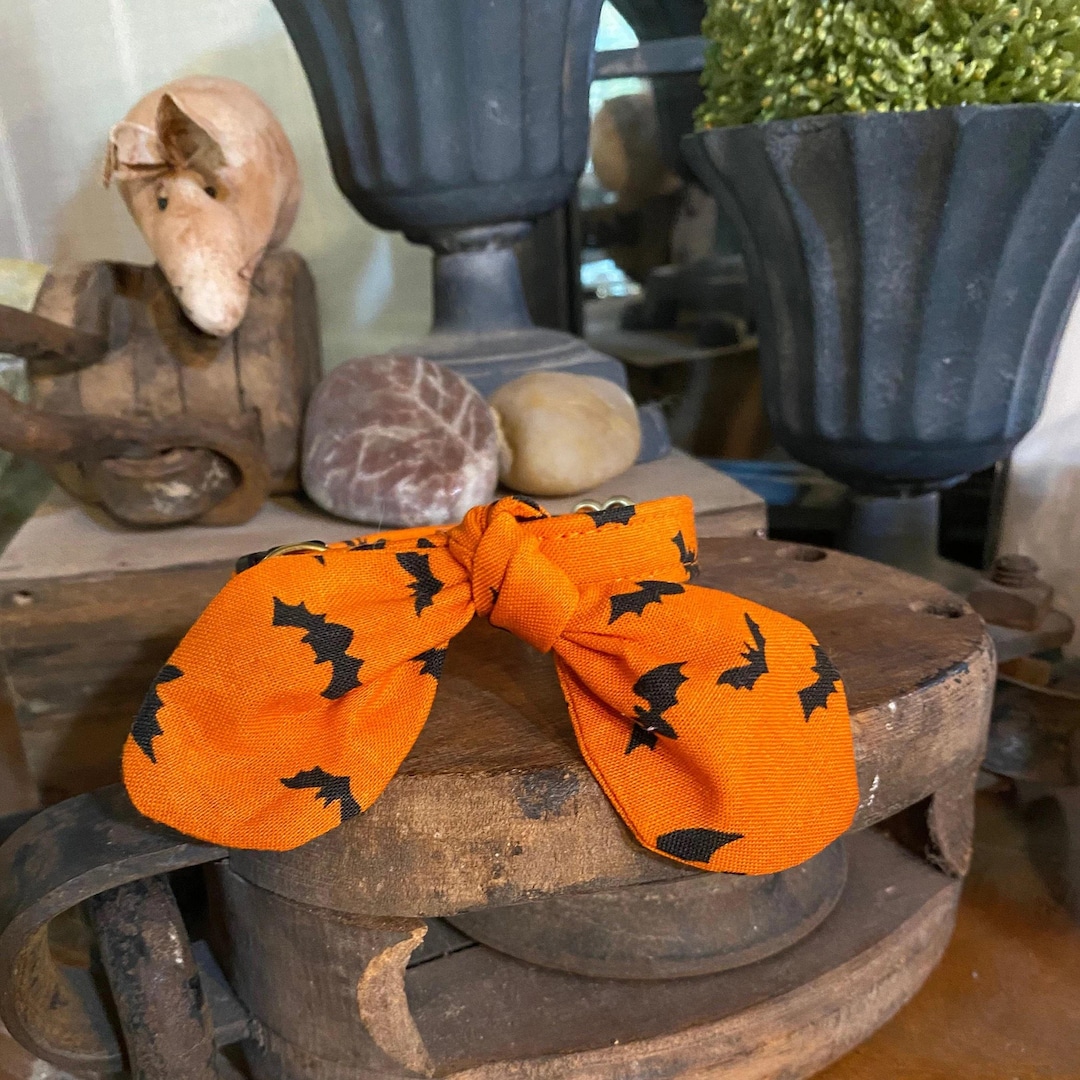 Cat Collar BATTY Orange With Black Bats Handmade Customizable Breakaway ...