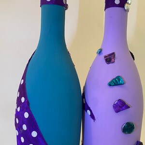 Wine Bottle|decor|home Decor|purple|pooka Dots |hand Paint|spots|stones ...