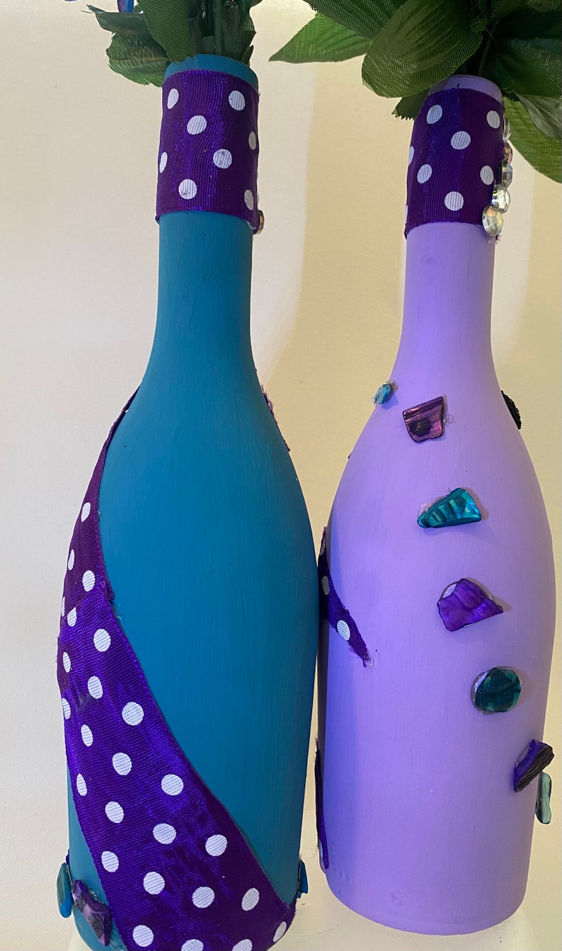 Wine Bottle|decor|home Decor|purple|pooka Dots |hand Paint|spots|stones ...