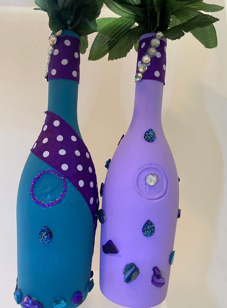 Wine Bottle|decor|home Decor|purple|pooka Dots |hand Paint|spots|stones ...