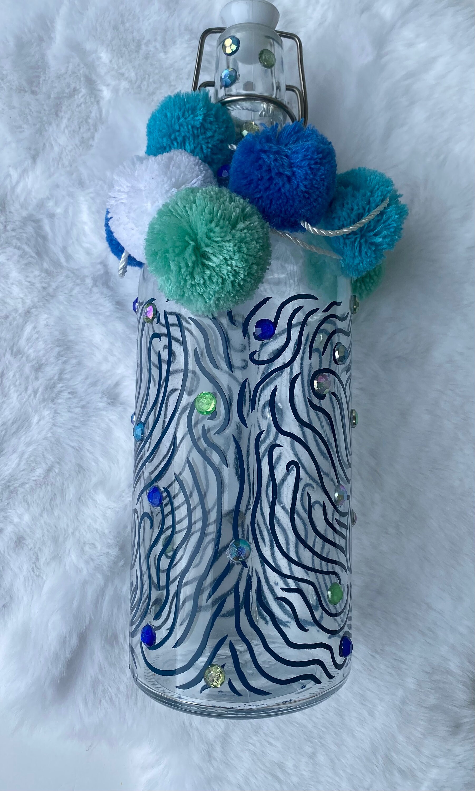 Blue Bottle|decorated Bottle|bedazzled Bottle|bling Bottle|empty Bottle ...