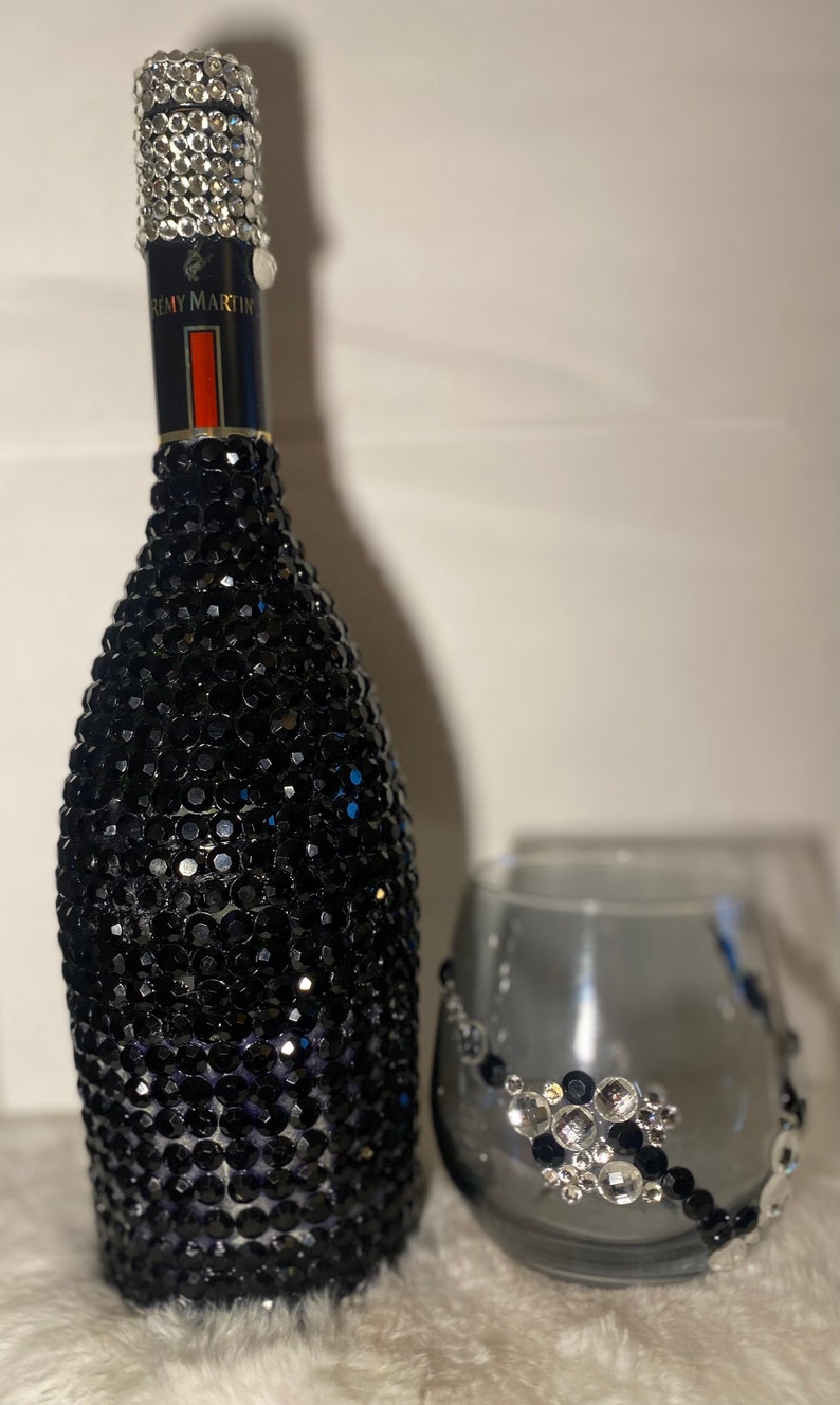 Bedazzled Bottle, Rhinestone Glass, Glass, Gift Set, Bling Gift, Bar ...