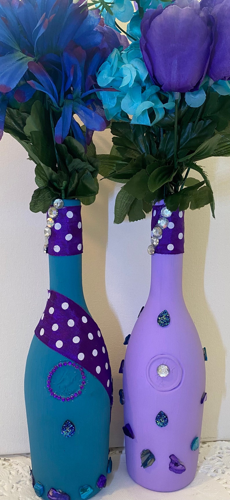 Wine Bottle|decor|home Decor|purple|pooka Dots |hand Paint|spots|stones ...