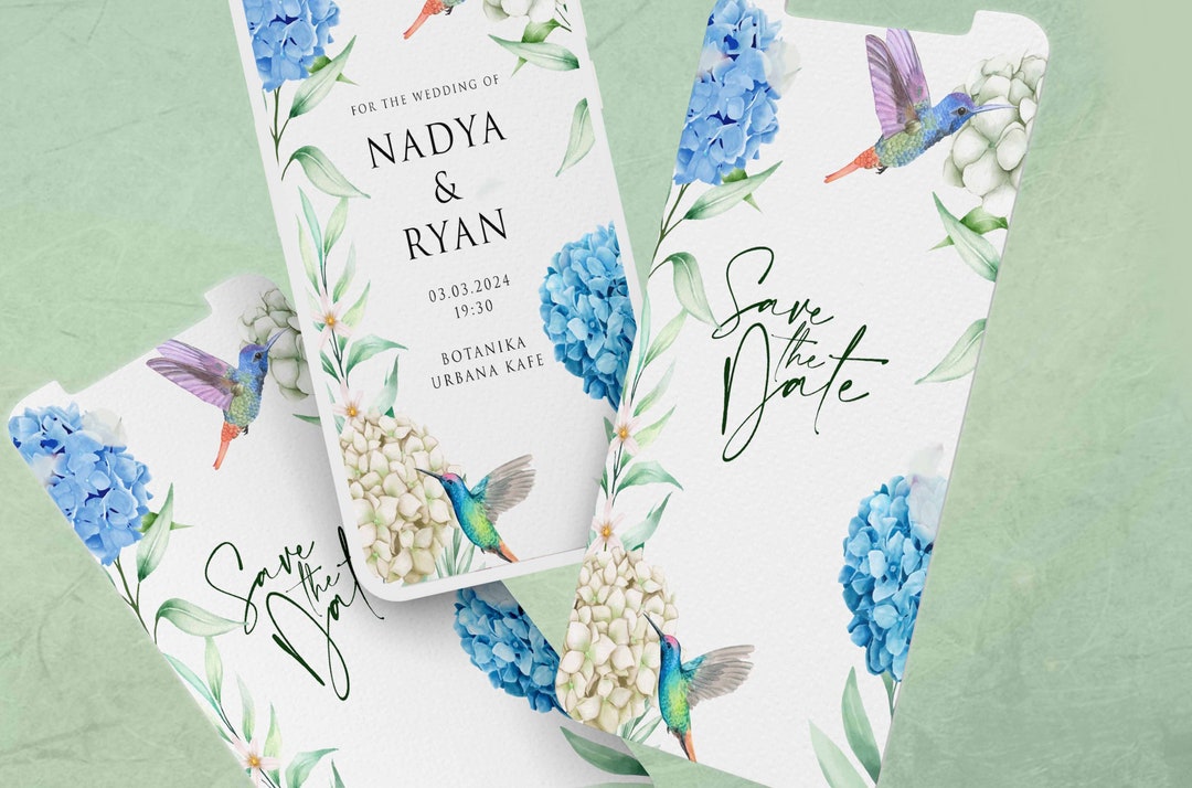 Hydrangea Hummingbird Wedding Invitation: Watercolor Save the Date ...