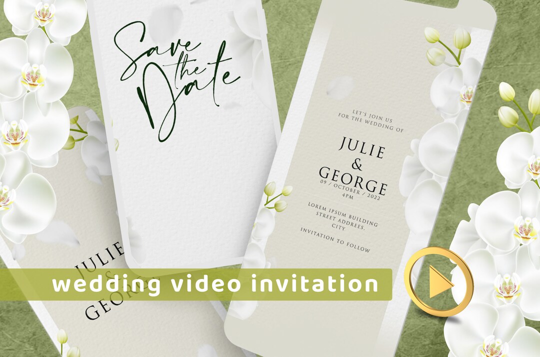 Minimalist White Orchid Flowers Wedding Invitation Video, Natural Save ...