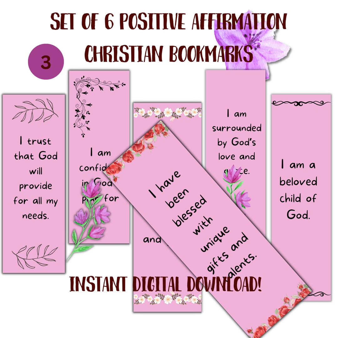 Positive Affirmation Bookmarks for Christians, Purple Bookmarks, Set of ...