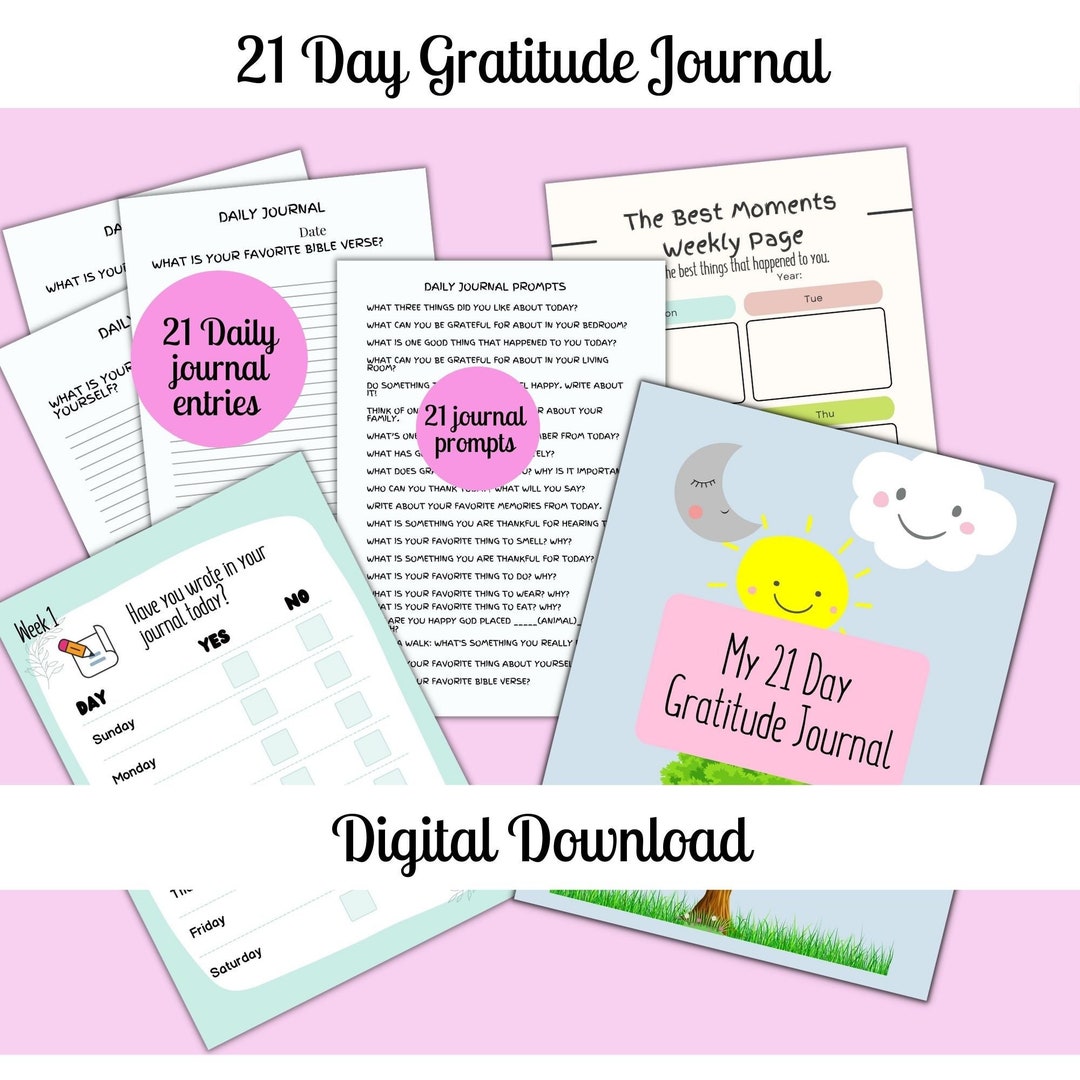 21-day Gratitude Journal for Kids Printable PDF Daily Prompts Positive ...