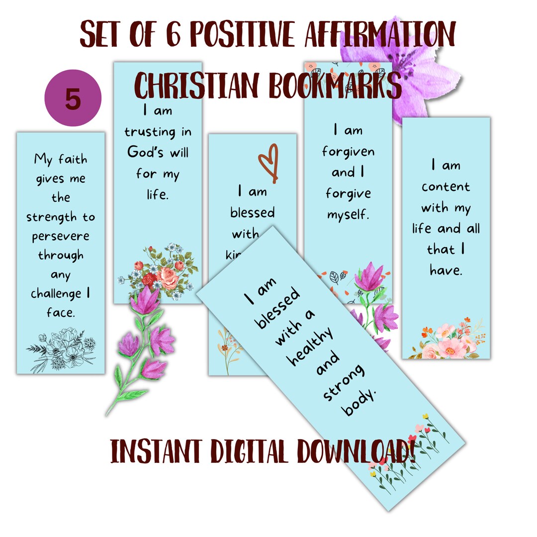 Christian Bookmarks, Positive Affirmation Bookmarks, Printable ...