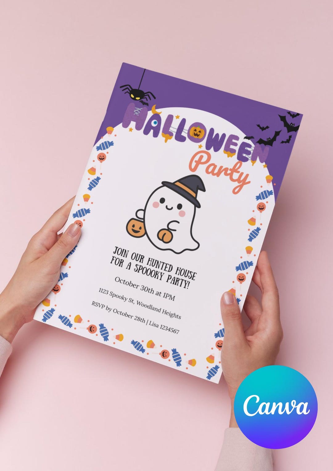 Editable Spooky Halloween Party Invitation | Canva Template (digital ...