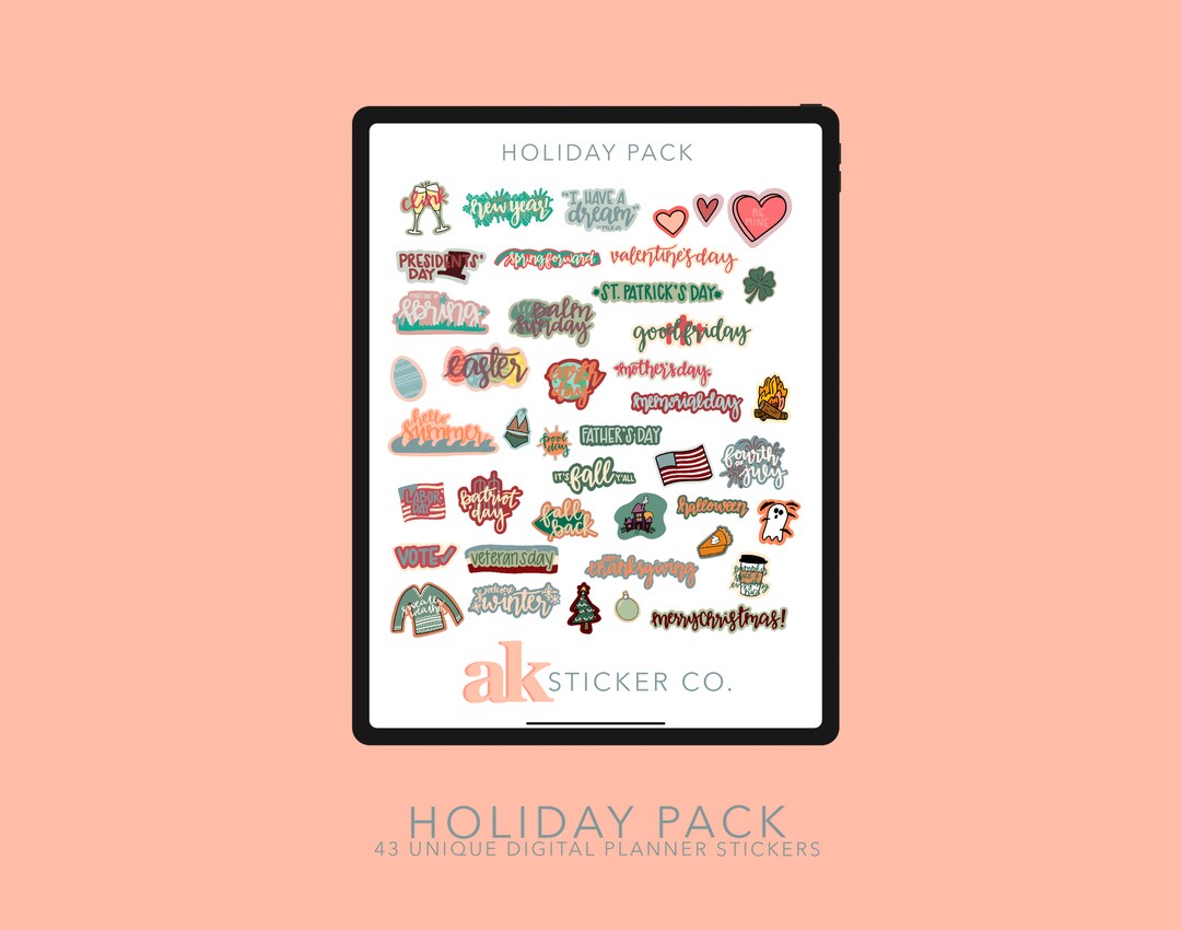 Digital Planner Sticker Download for iPad - Holiday Pack, 43 Stickers ...