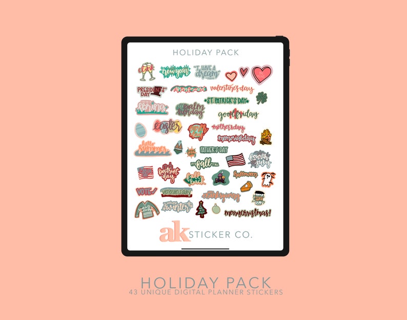 Digital Planner Sticker Download for iPad - Holiday Pack, 43 Stickers ...