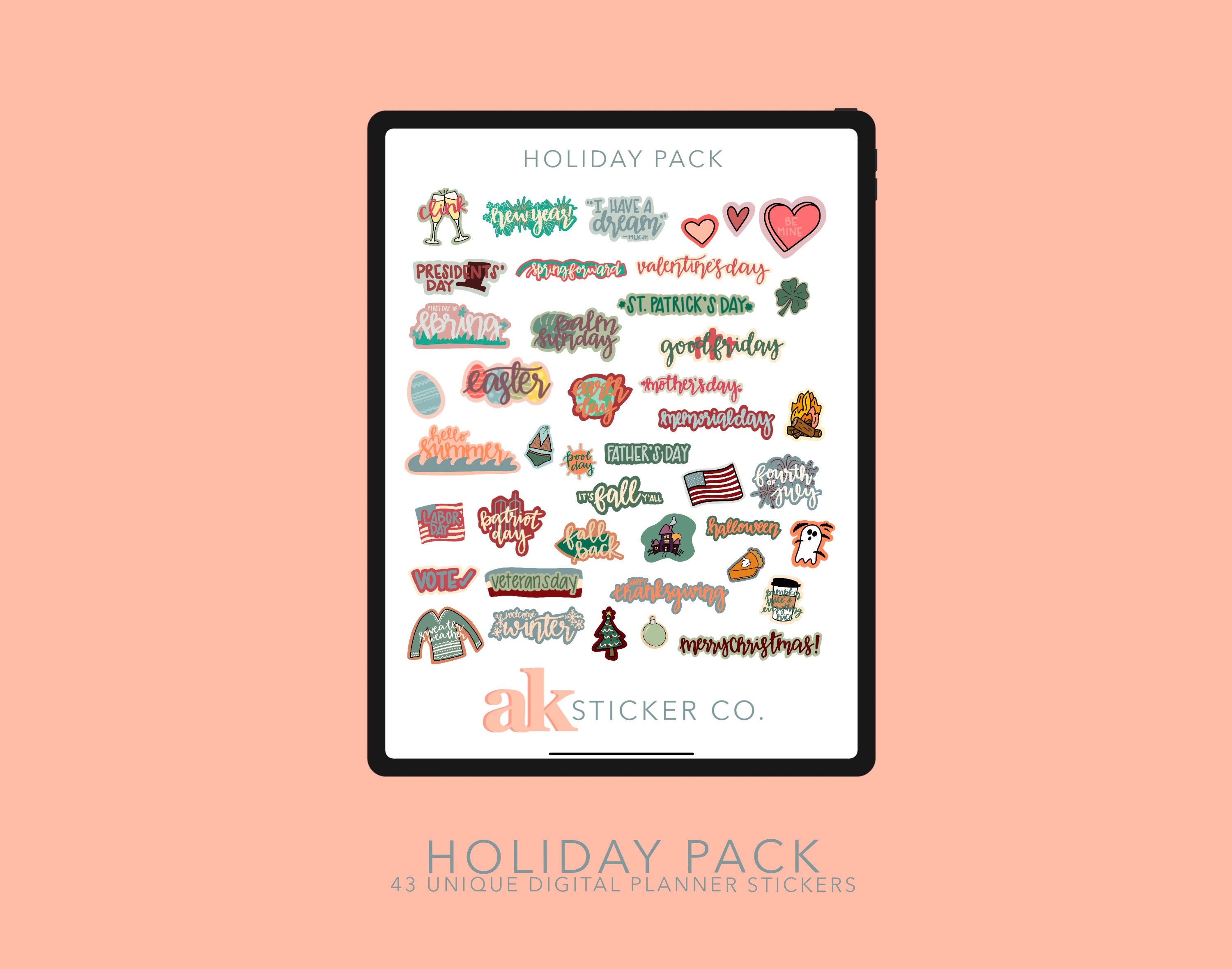 Digital Planner Sticker Download for iPad - Holiday Pack, 43 Stickers ...