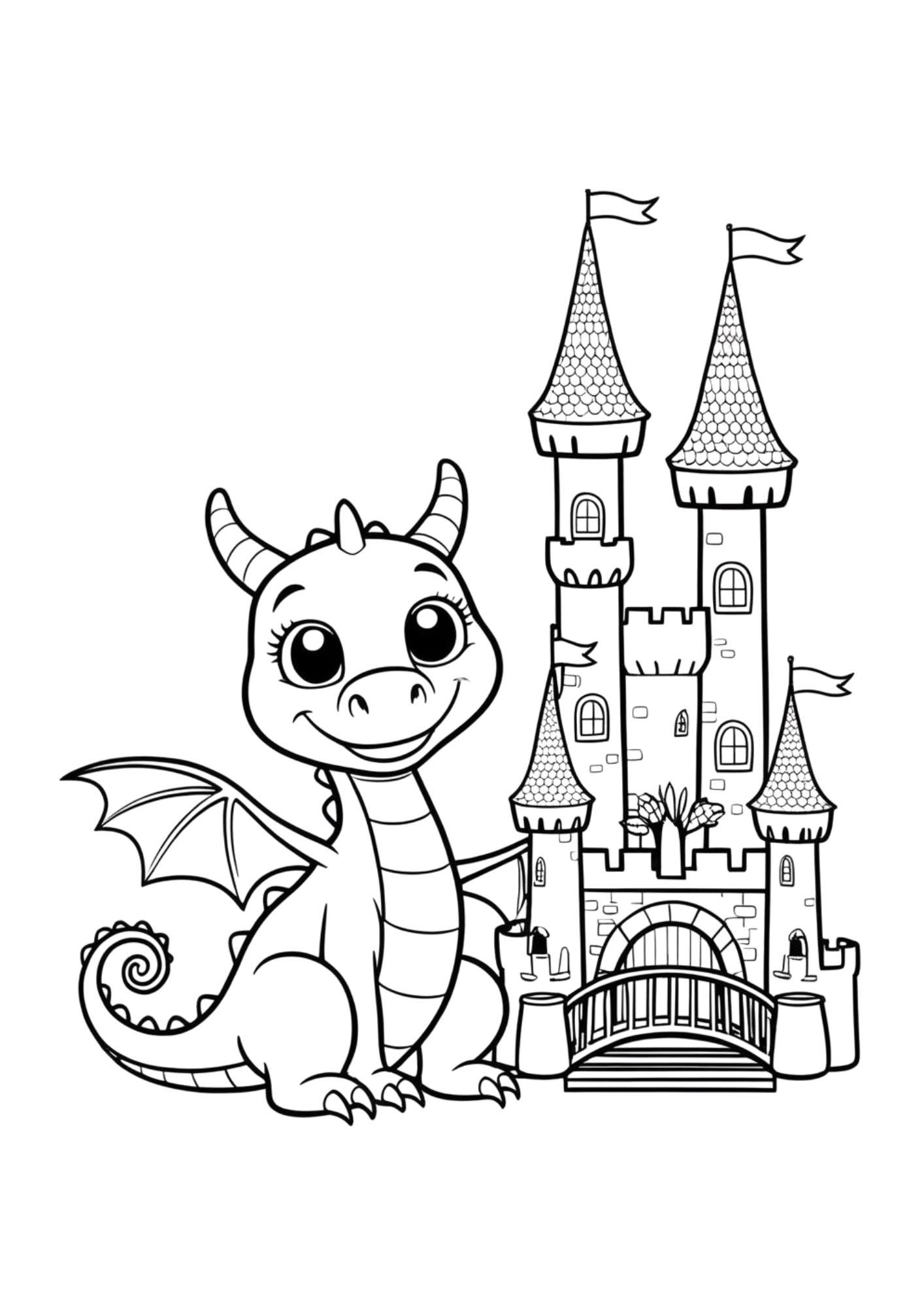 Cute Dragons Coloring Book for Kids – 12 Printable Pages PDF, Castle ...