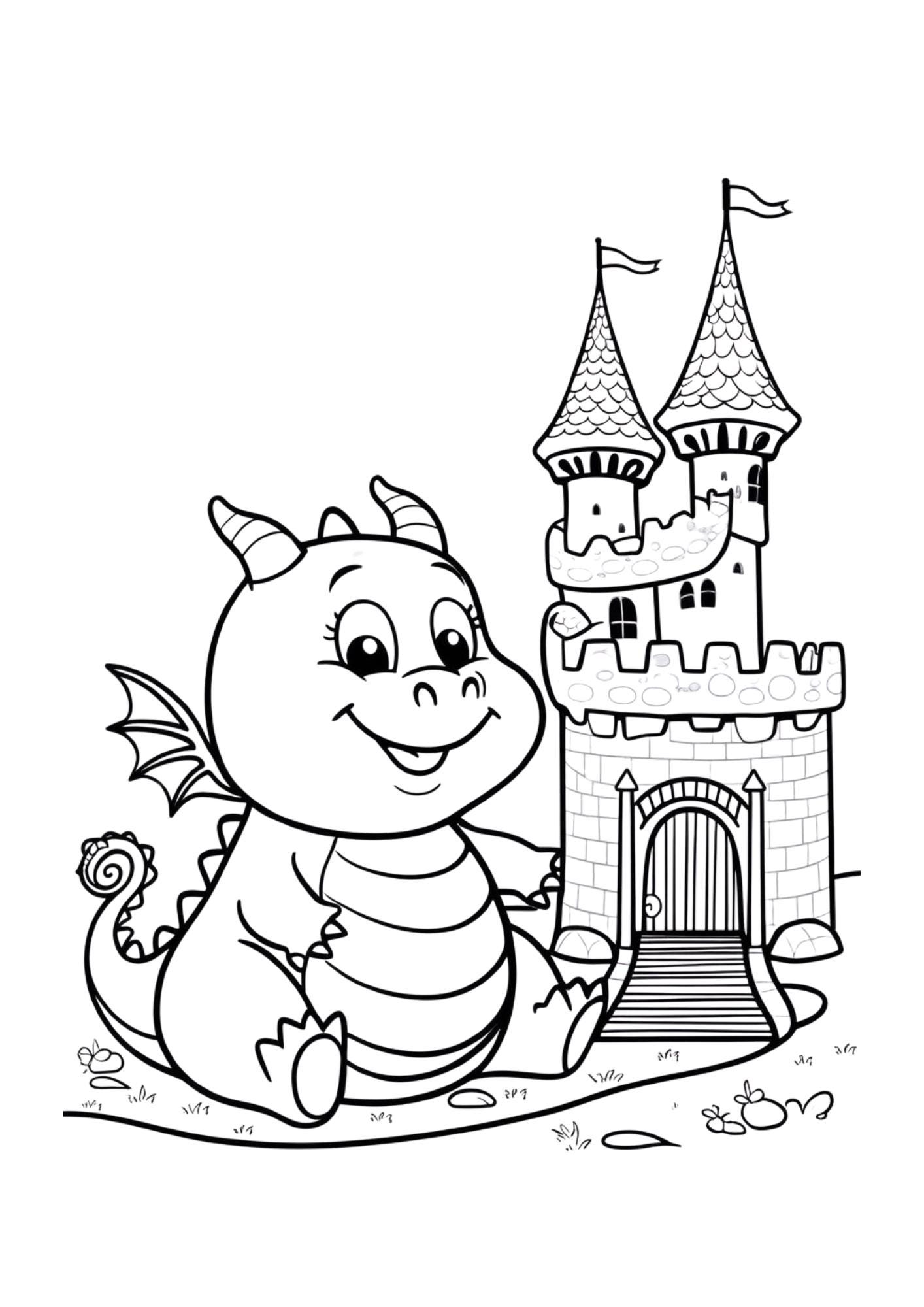 Cute Dragons Coloring Book for Kids – 12 Printable Pages PDF, Castle ...