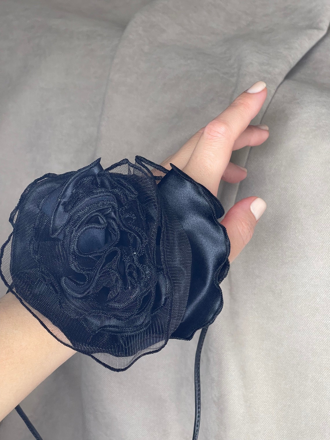 Black Silk Choker With Mesh Necklace Rose Victorian Choker - Etsy