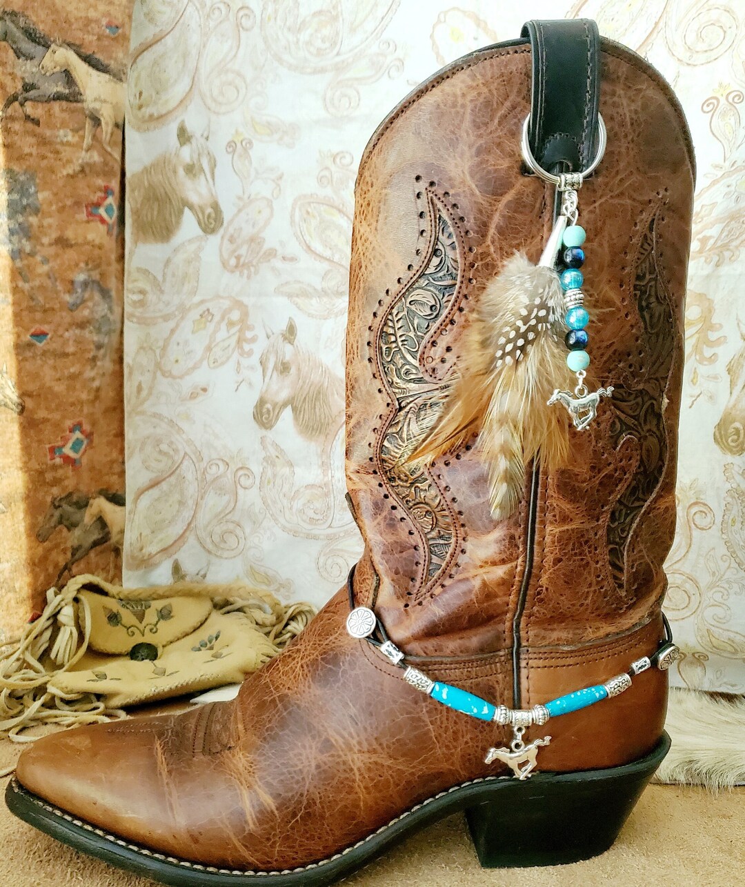 Boot Bling, Boot Topper, Feather Boot Topper With Beads, Silver Feather ...