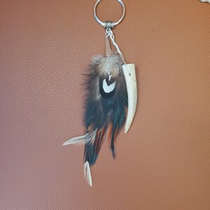 Keychain With Deer Horn Antler Tip and Feathers, Handmade Keyring ...