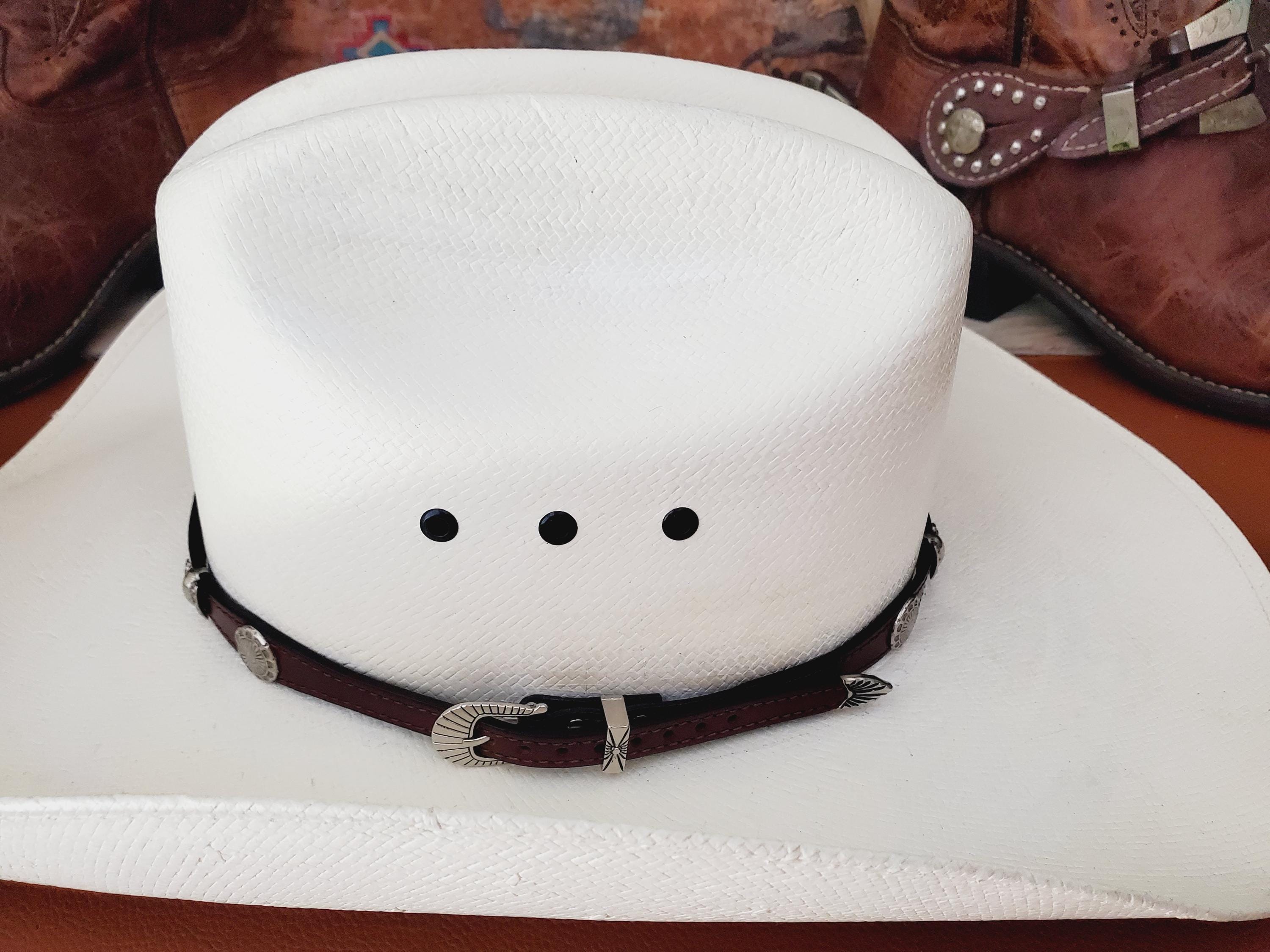 Concho Leather Hat Band - Black or Brown, Adjustable, Decorative ...