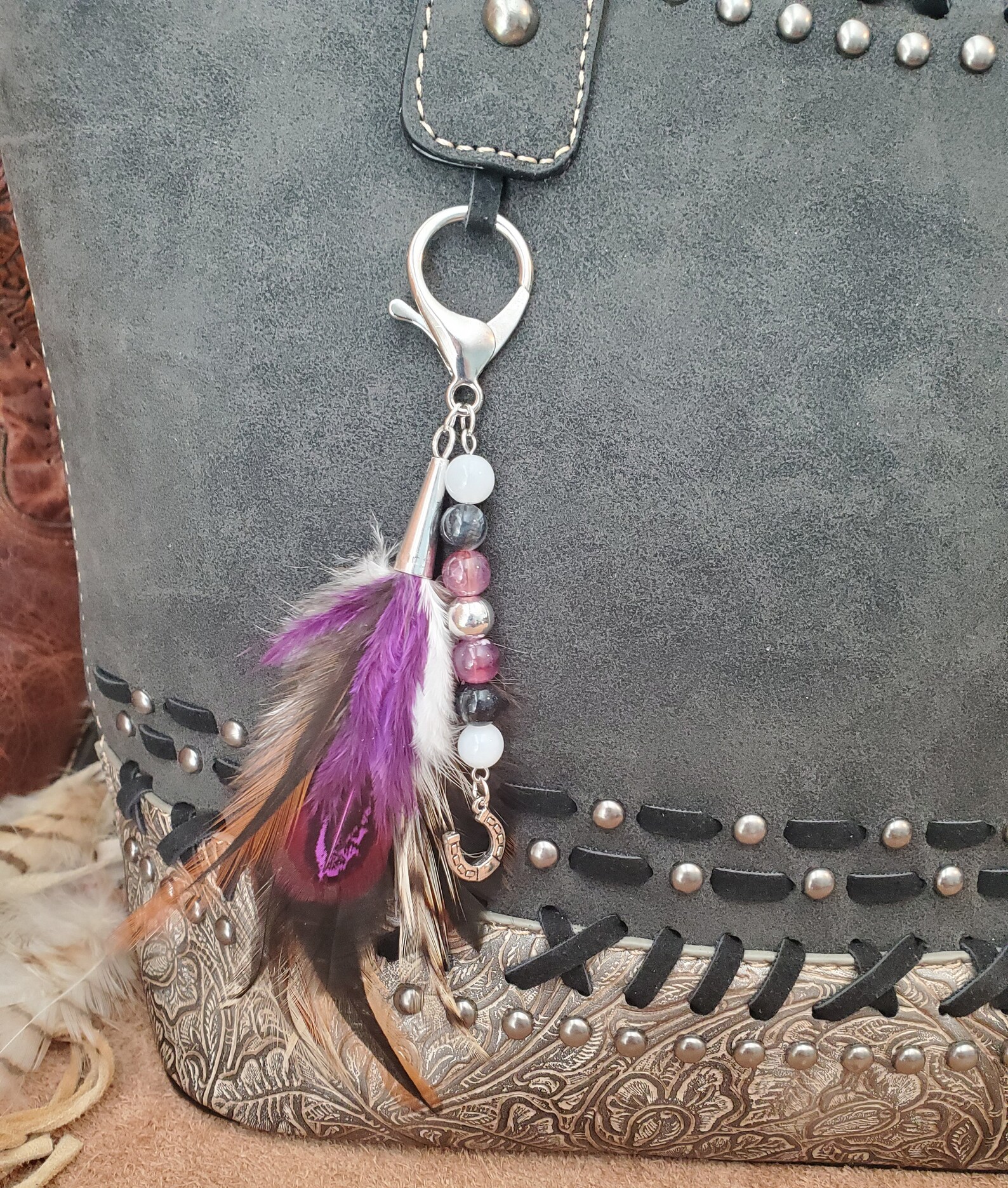 Custom Purse Dangle, Bag Charm, Feather Dangle for Your Purse, Hand Bag ...
