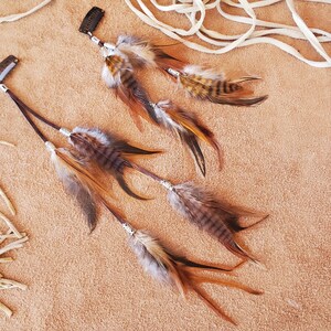 Feather Hair Clip - 4", 8", 11" or 15" - Brown Suede Lace With Natural ...