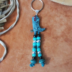 Boot Key Chain Turquoise Cowboy Boot and Beads on Suede Lace Key Ring ...