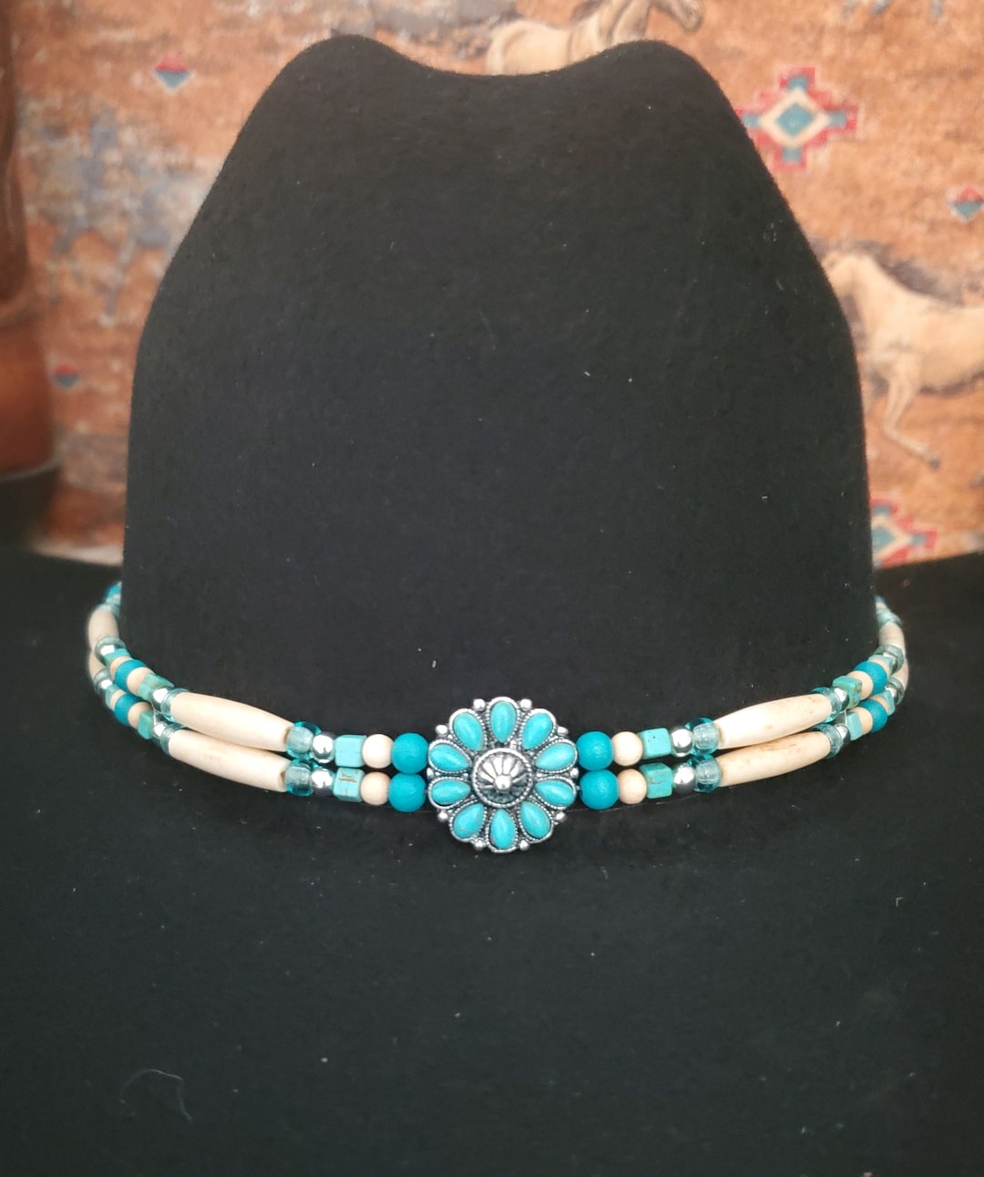 Concho Hat Band With Turquoise, Antique Bone Hairpipe Beads and Your ...