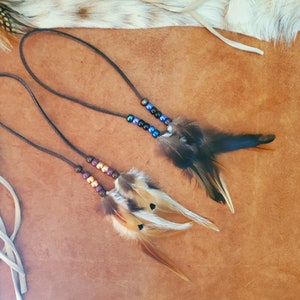 Leather Hair Wrap Tie With Beads and Feathers - Choice of Color and ...