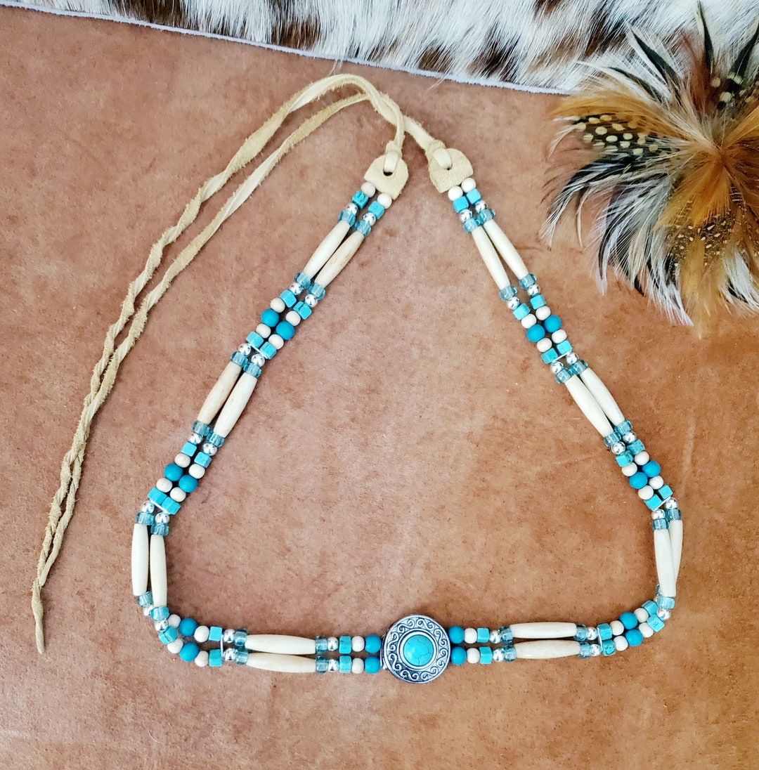 Concho Turquoise Hat Band - Bone Hairpipe Beaded Hatband With Turquoise ...