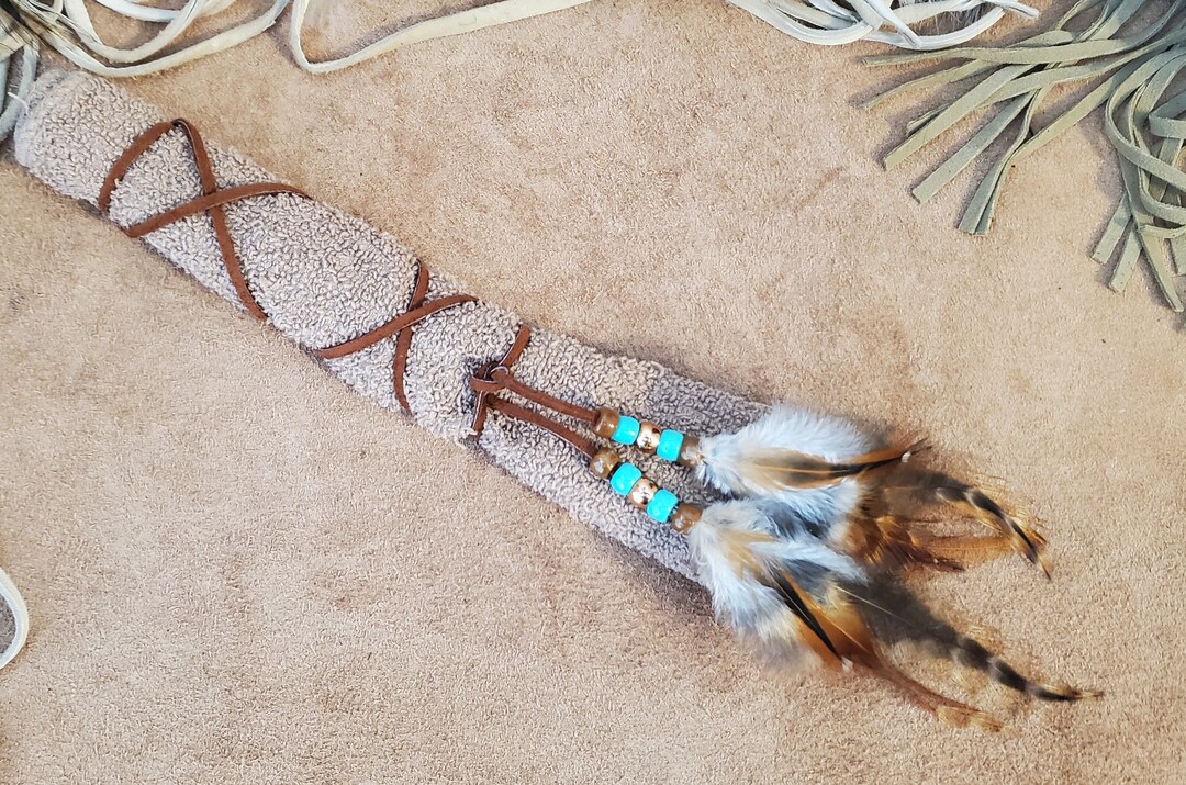 Leather Suede Hair Wrap Tie With Beads and Feathers - Choice of Color ...