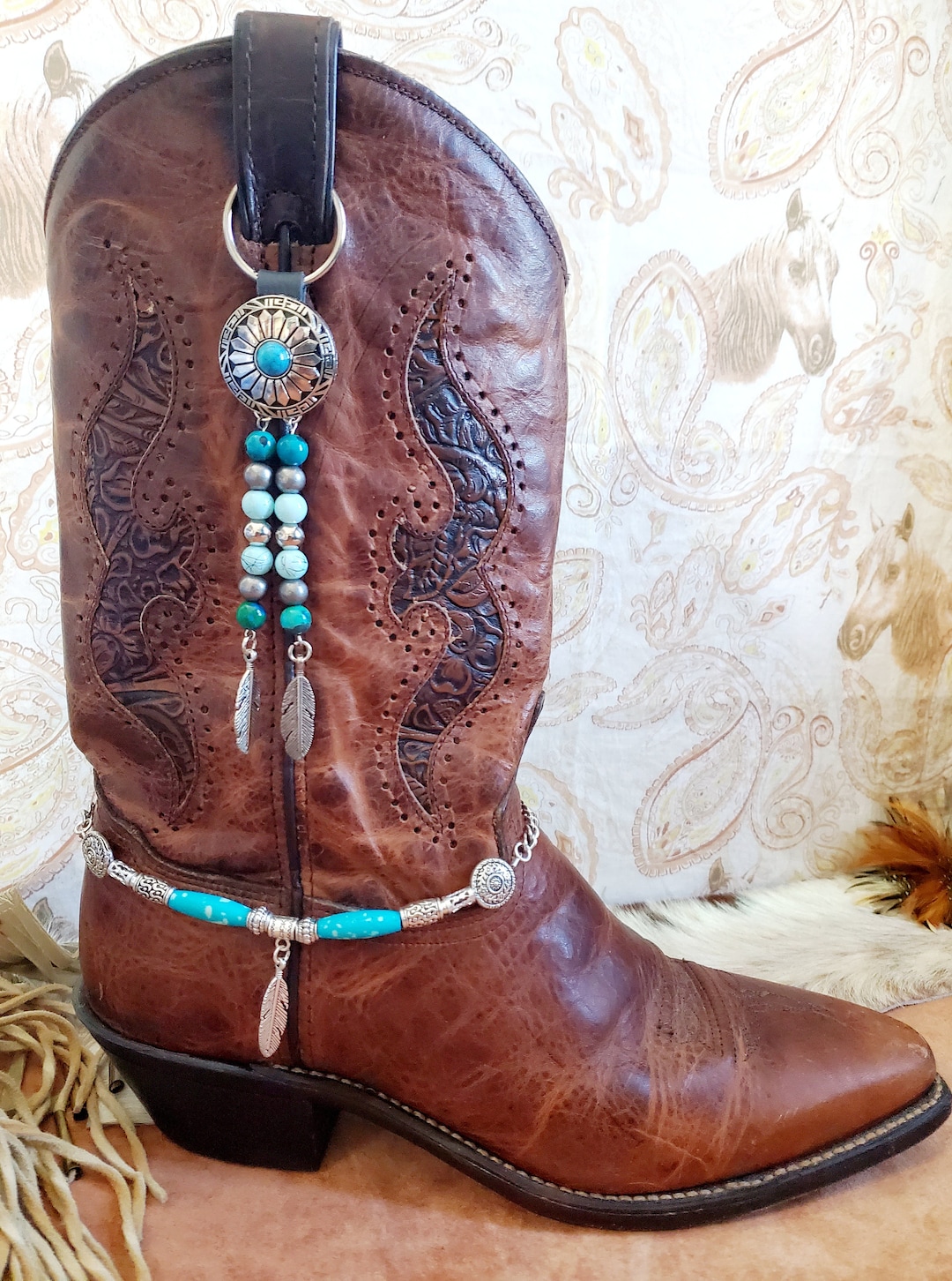 Boot Bling, Concho and Beads Boot Topper With Charm, Western, Handmade ...