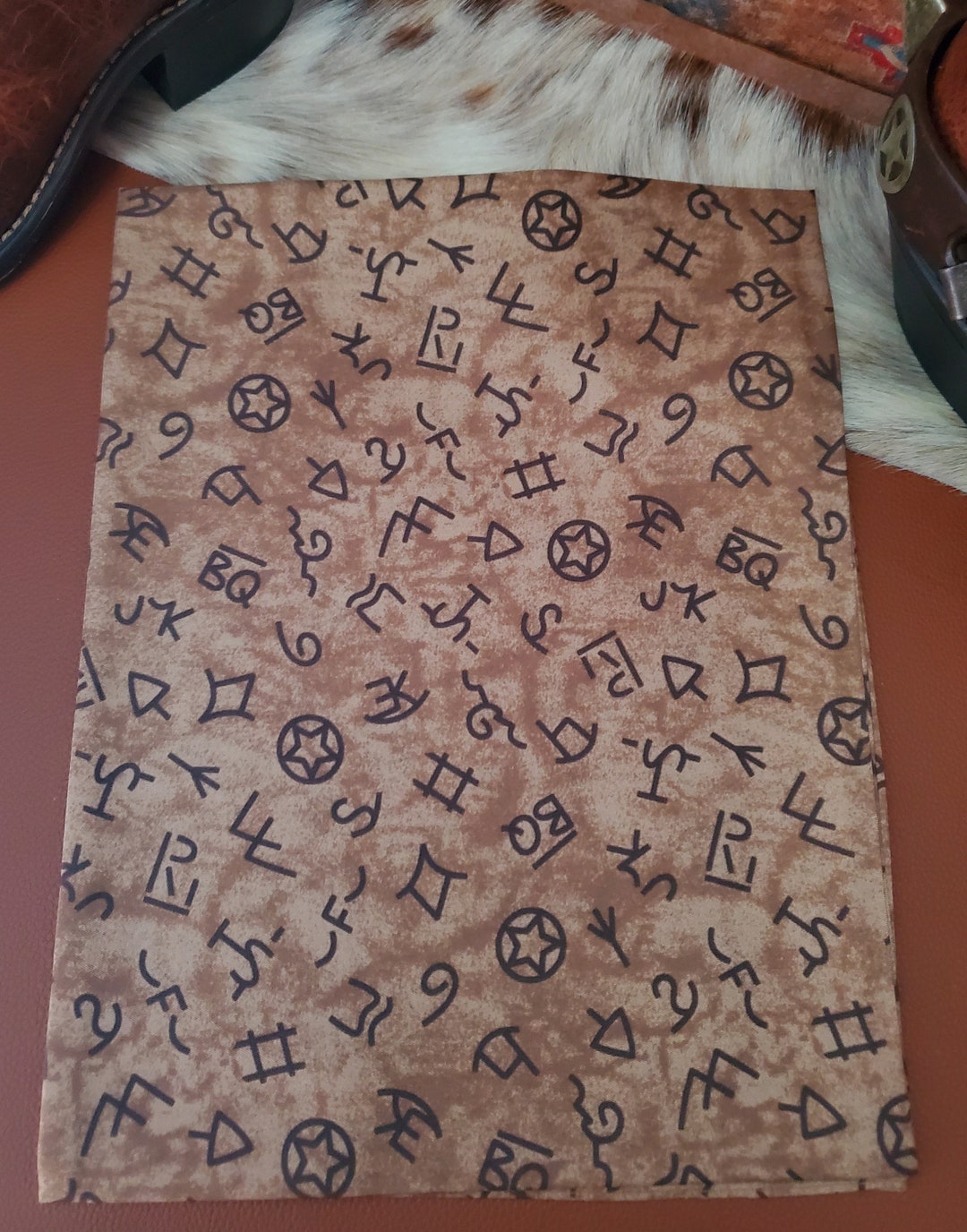 Light Brown Silk Wild Rag With Livestock Brands, Cowboy, SASS, Bandana ...