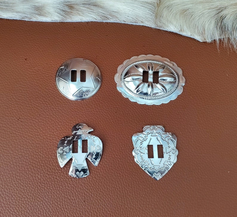 Silver Plated Western Style Slotted Conchos - Oval, Circle, T-bird ...