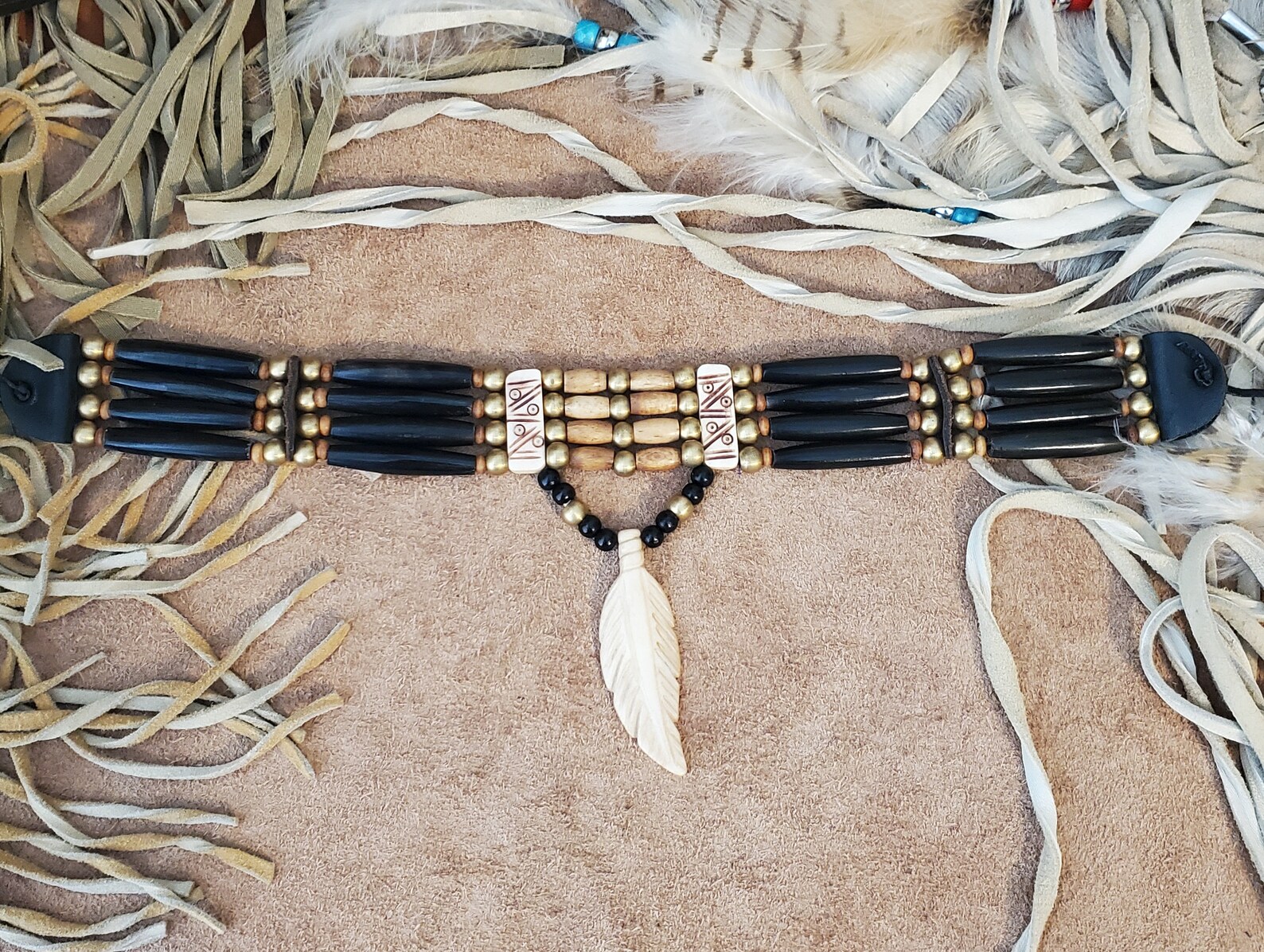Native American Indian Style Choker - Black Horn /antique Bone Hairpipe ...