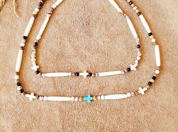 Cross Hat Band Western Bone or Turquoise Howlite Cross and - Etsy