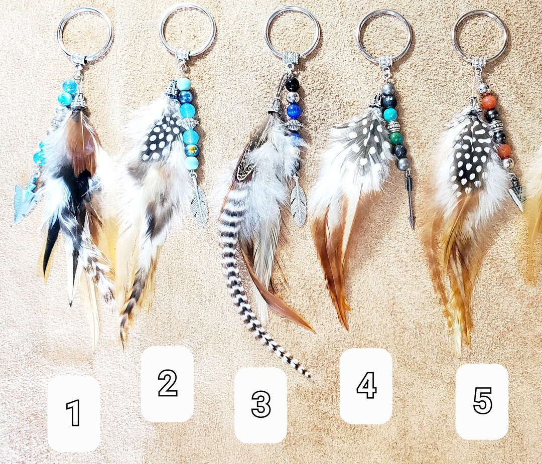 Keyring - Feather Key Ring With Beads and Metal Feather, Arrow, or ...