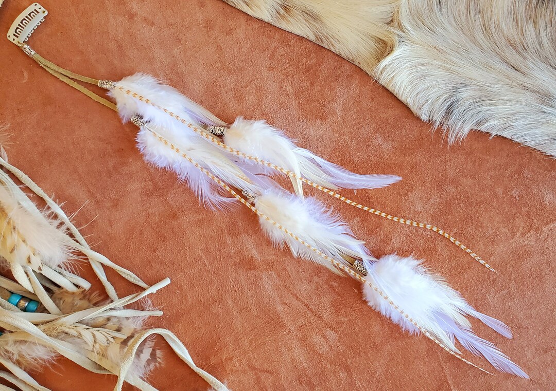 White Hair Feather Extension Clip in 4", 8", 11", or 15", Suede Lace ...