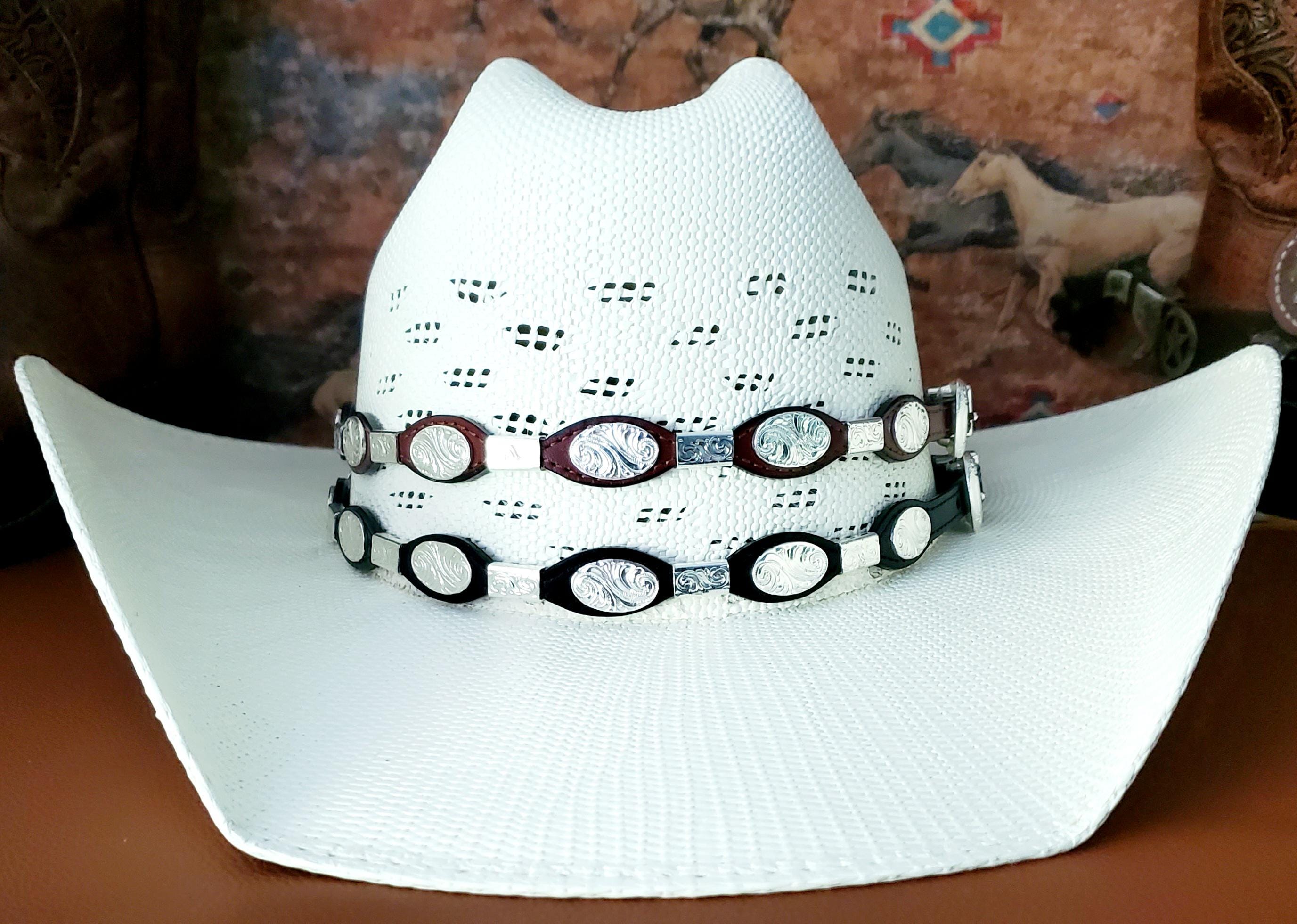Leather Hat Band With Silver Conchos - Black or Brown Leather ...