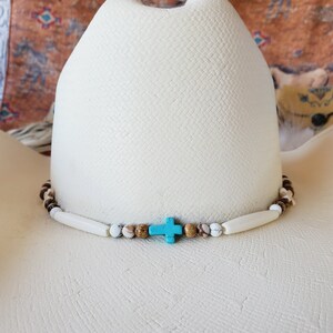 Cross Hat Band, Western Bone or Turquoise Howlite Cross and Hairpipe ...