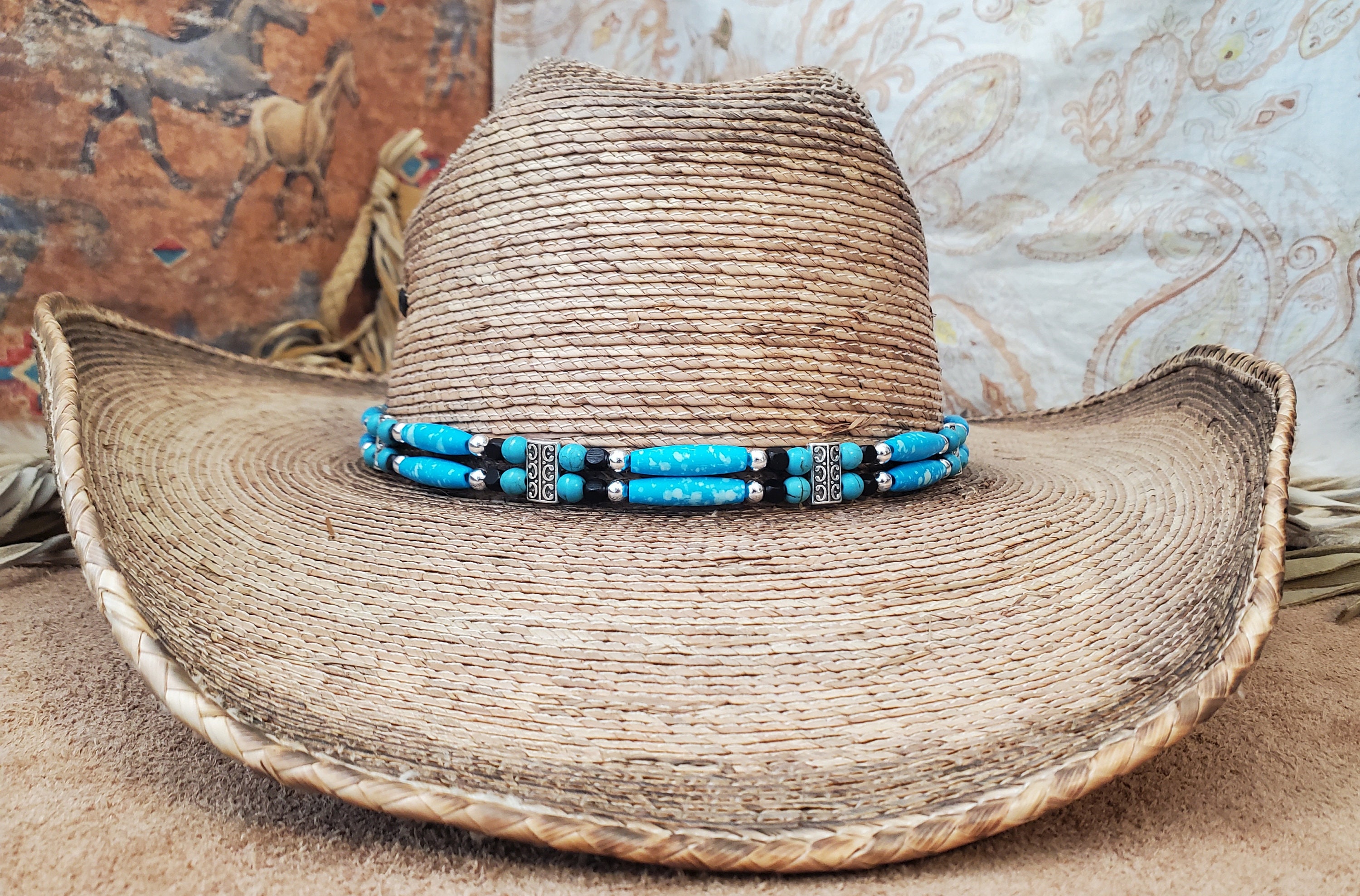 Western Cowboy Hat Band Turquoise Bone Hairpipe Beaded - Etsy