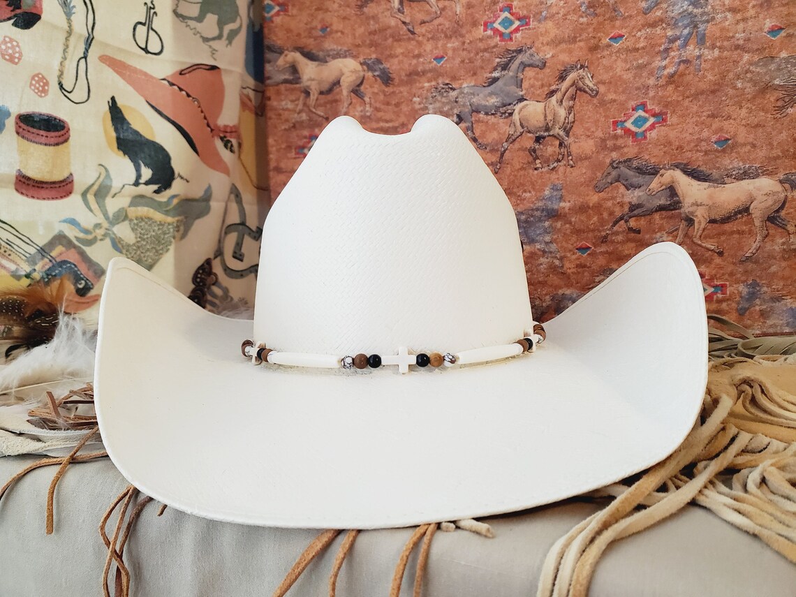 Cross Hat Band, Western Bone or Turquoise Howlite Cross and Hairpipe ...