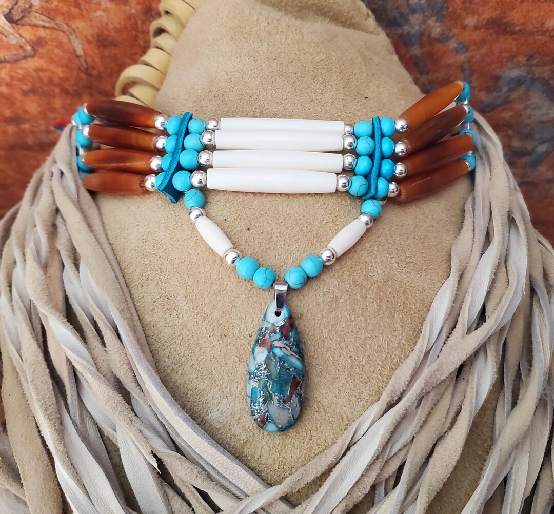 Native Choker - Choice of Pendant, Turquoise, Bone Hairpipe Beads ...